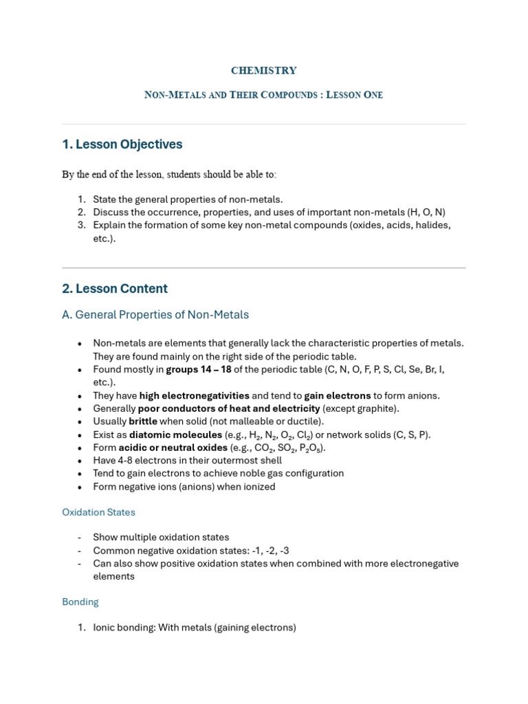 Non Metals and Their Compounds 1 | PDF | Chemical Compounds | Ion