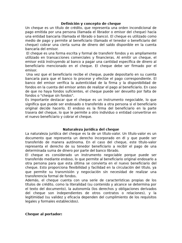 Tipos y características del cheque | PDF | Cheque | Bancos