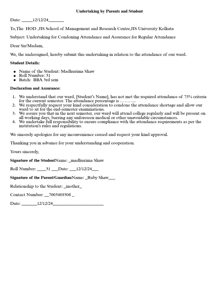 Undertaking by Parents and Student (1) 2 PDF | PDF