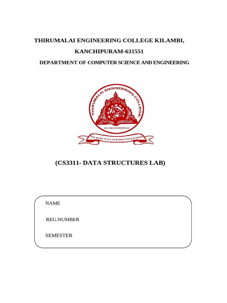 Cse Ds Lab Front Page | PDF