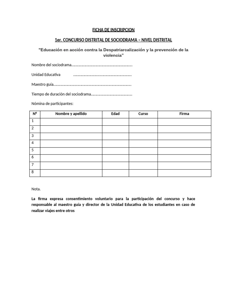 Ficha de Inscripcion Sociodrama | PDF