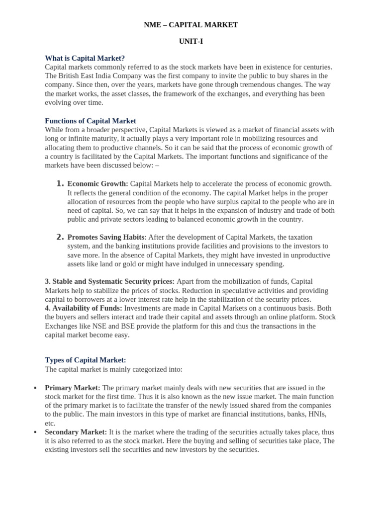 CAPITAL MARKET | PDF | Capital Market | Securities (Finance)