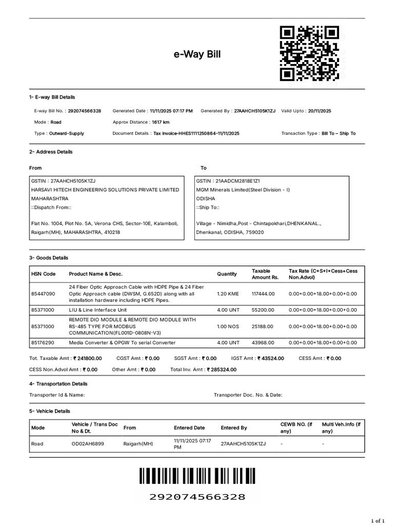 E-Way Bill Details for Outward Supply | PDF | Information And ...