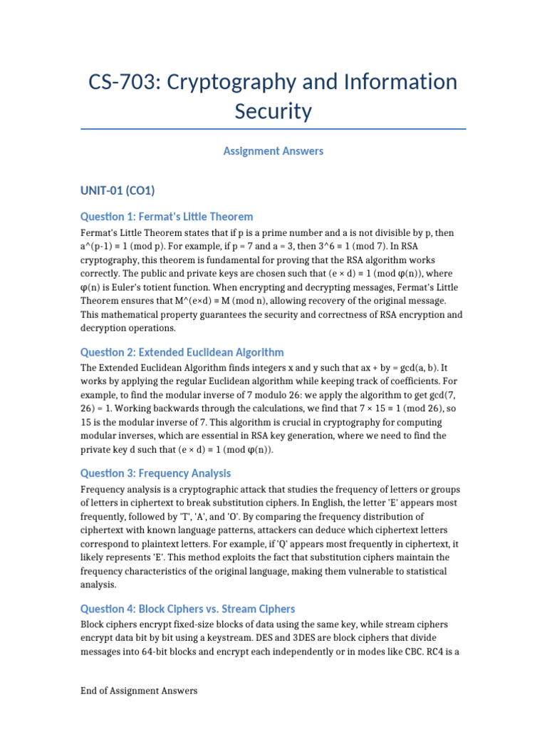 CS 703 Assignment Answers | PDF | Public Key Cryptography | Denial Of Service Attack