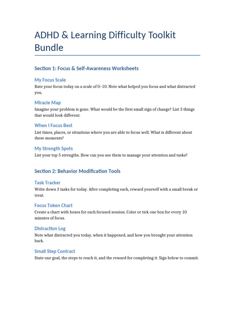 ADHD Learning Toolkit: Focus & Strategies | PDF