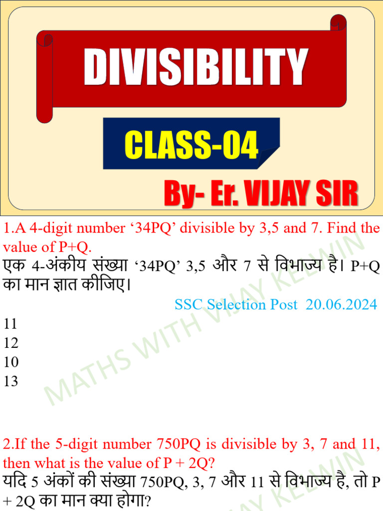 Combined Divisibility of 7,11,13 | PDF