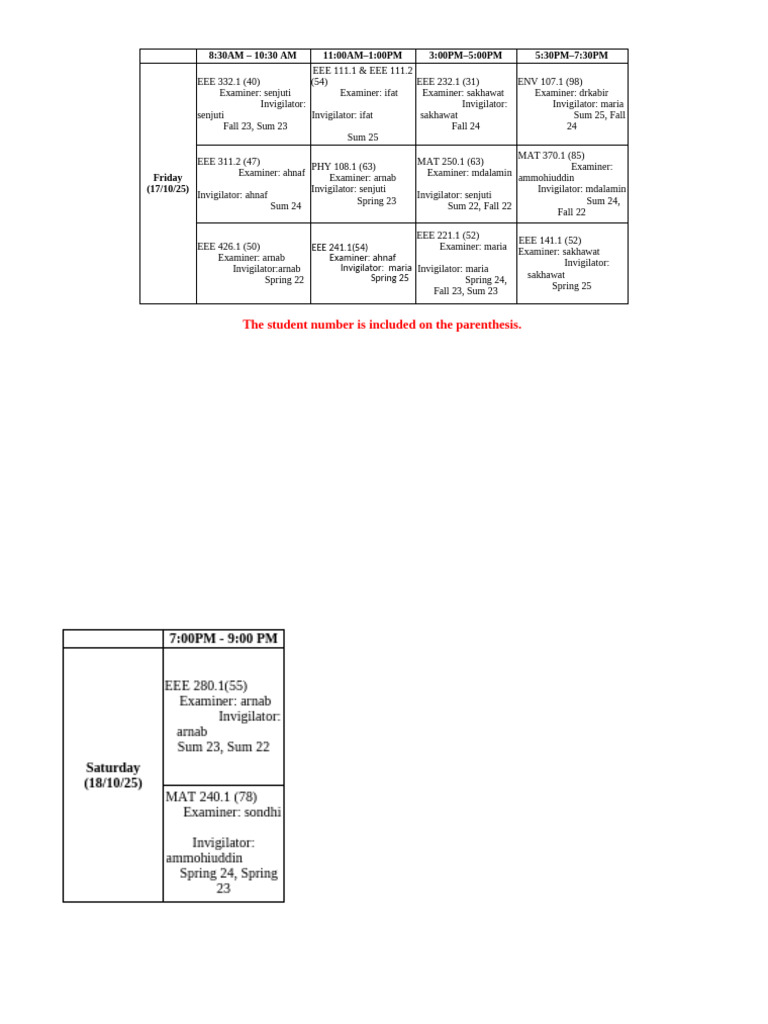 Exam Schedule for EEE and MAT Courses | PDF
