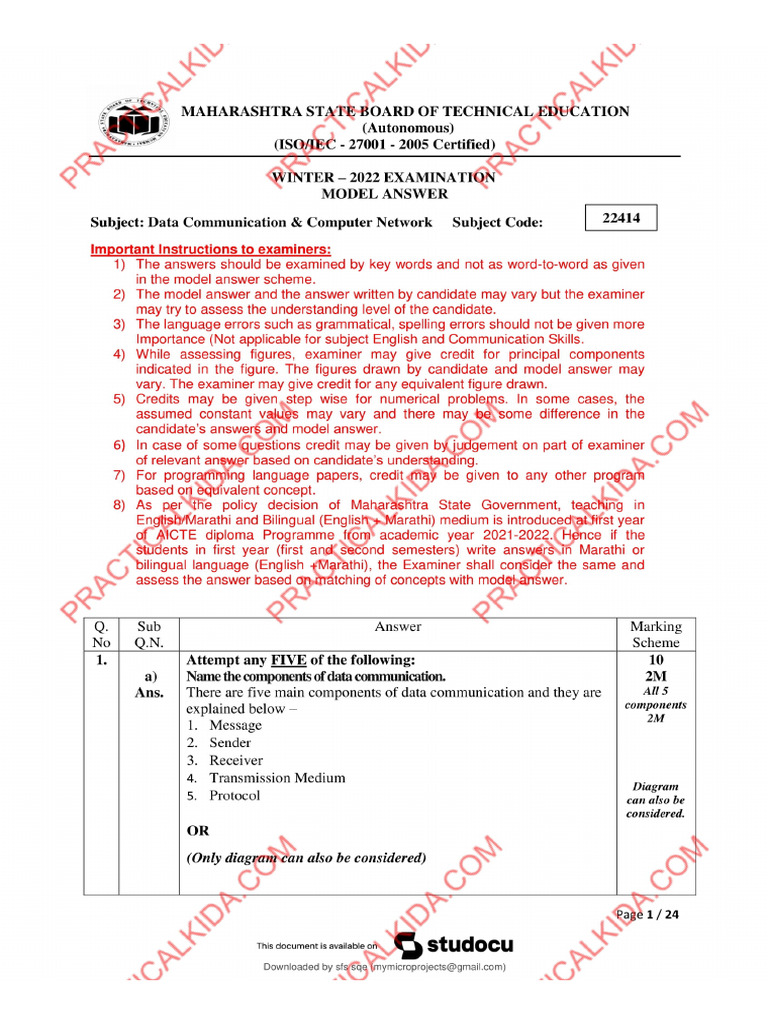 DCN MSBTE Winter 2022 Model Answer Paper | PDF