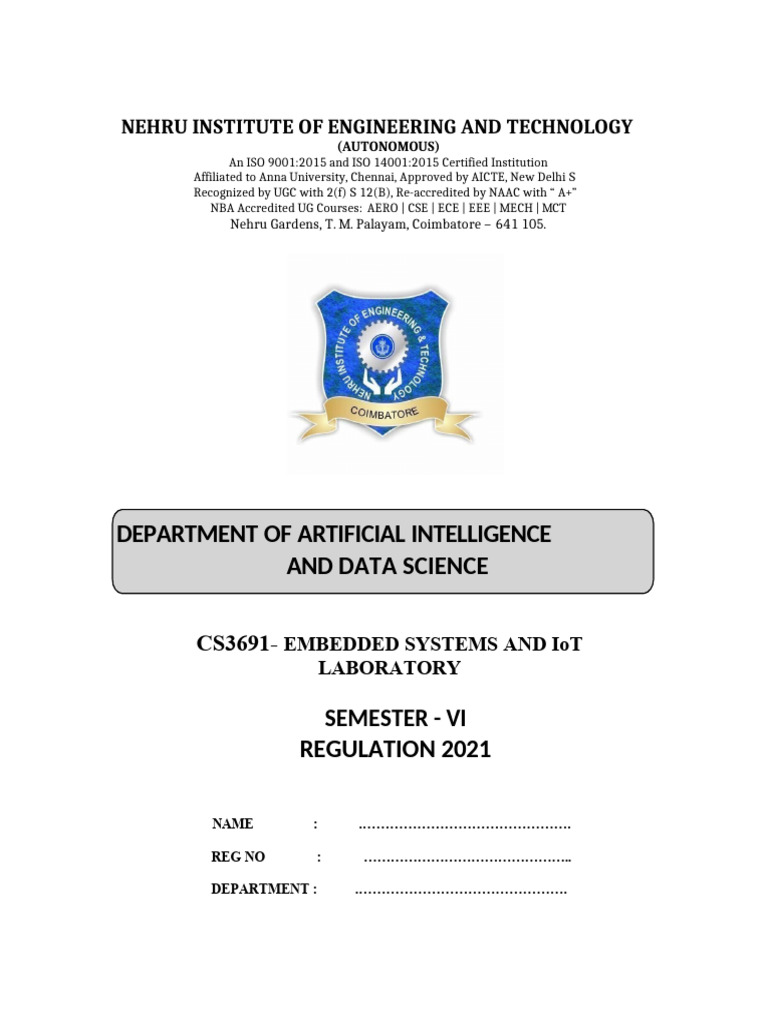 Esiot Lab Manual - Edited | PDF | Arduino | Bluetooth