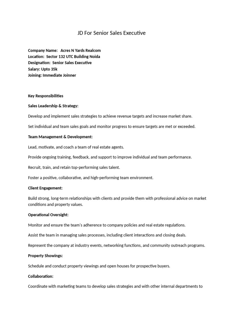 Senior Sales Executive | PDF
