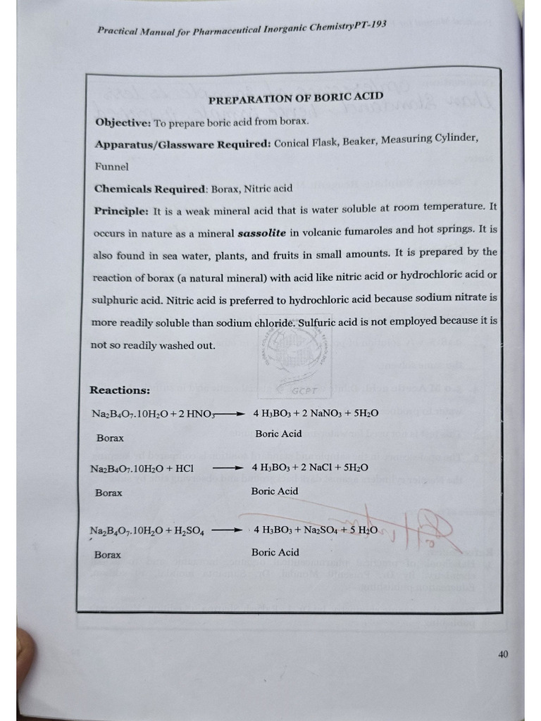 Preparation of Boric Acid | PDF