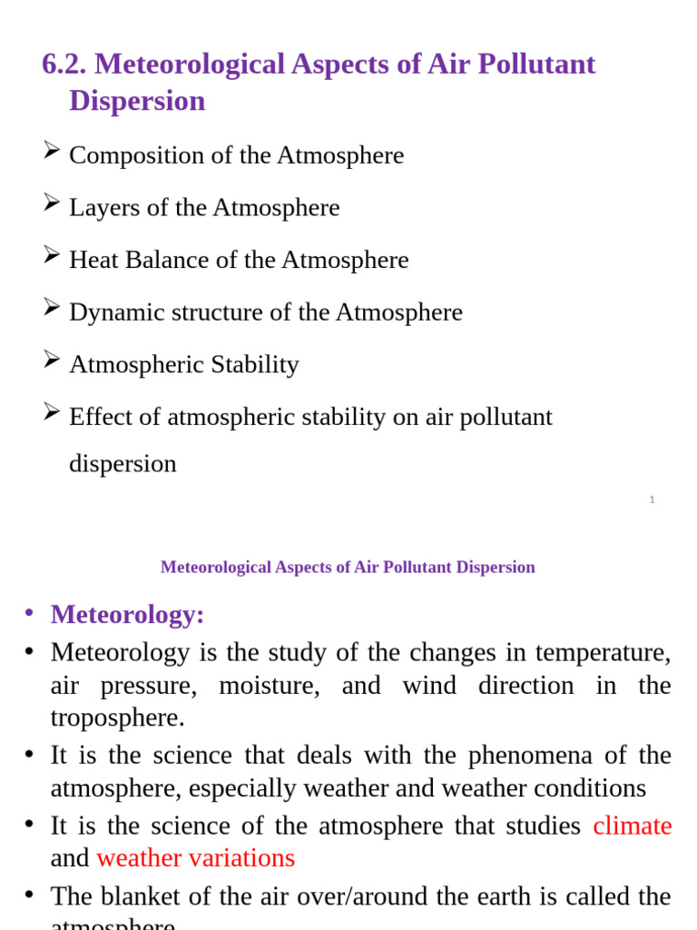 CH 6 2 Meteorological Aspects of Air Pollutant Dispersion Lecture | PDF | Atmosphere Of Earth ...