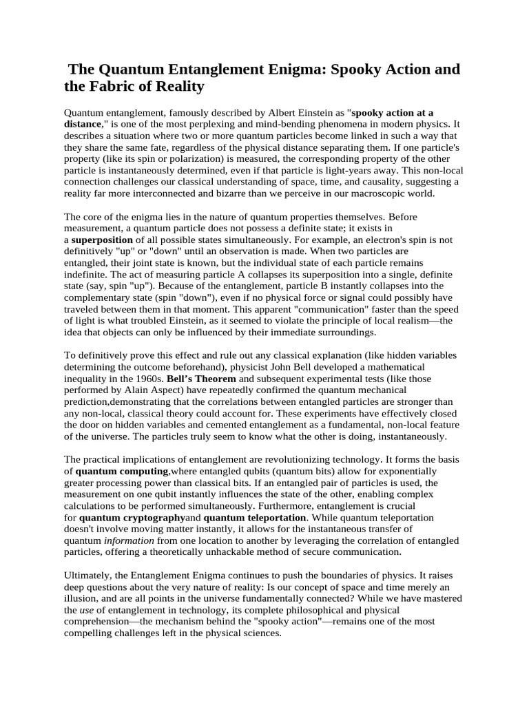 The Quantum Entanglement Enigma | PDF | Quantum Entanglement | Physics
