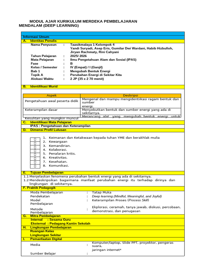 Modul Ajar Ipas Deep Learning | PDF