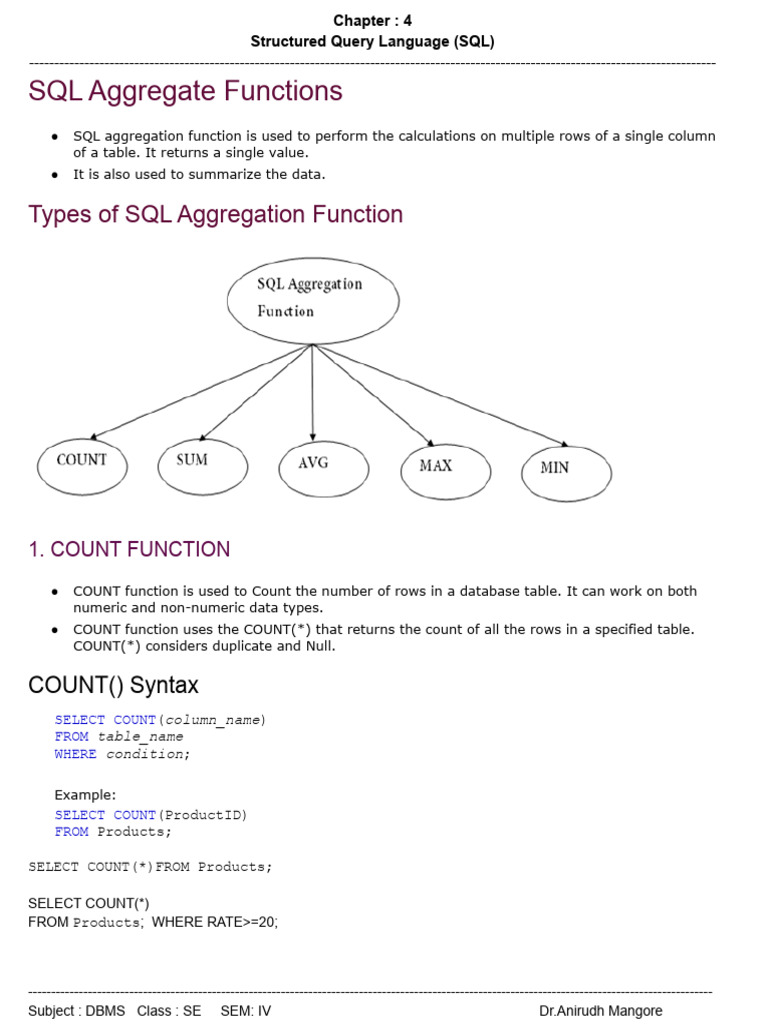 SQL Aggregate Functions | PDF | Sql | Information Technology Management
