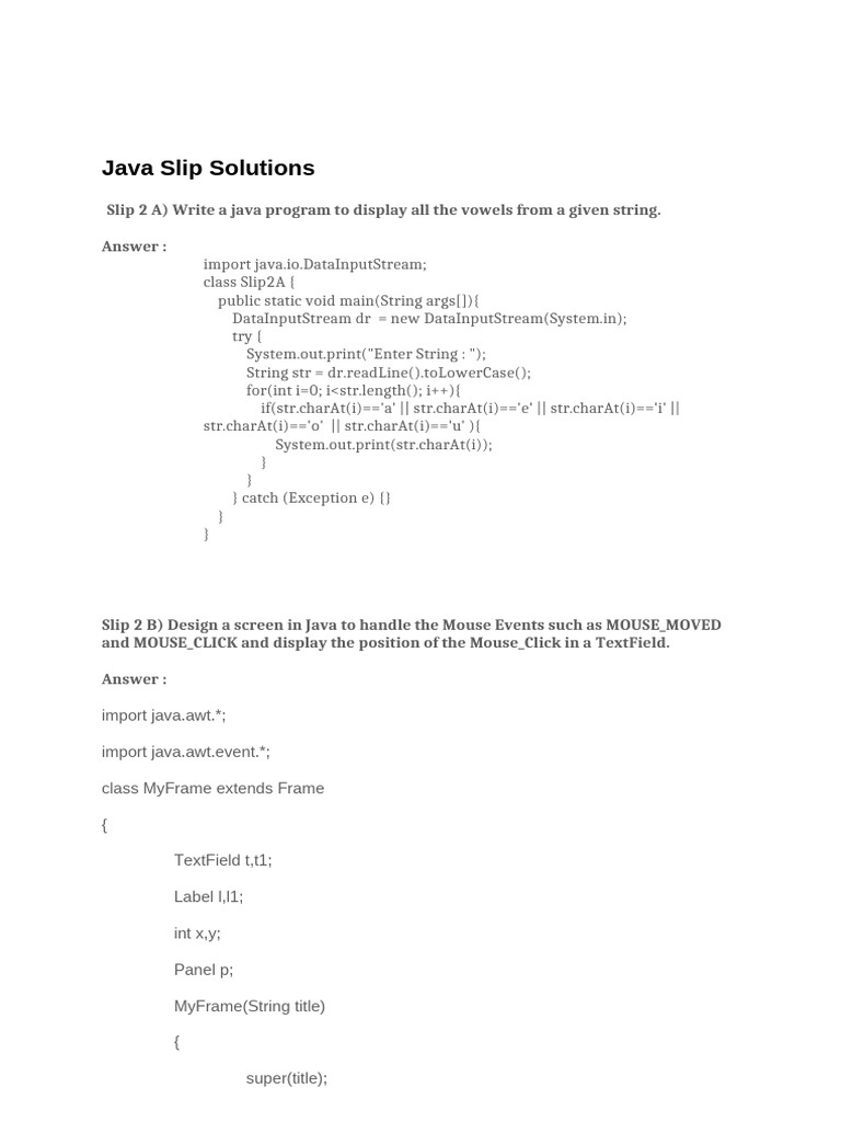 Java Slip Solutions | PDF | Area | Computer Programming