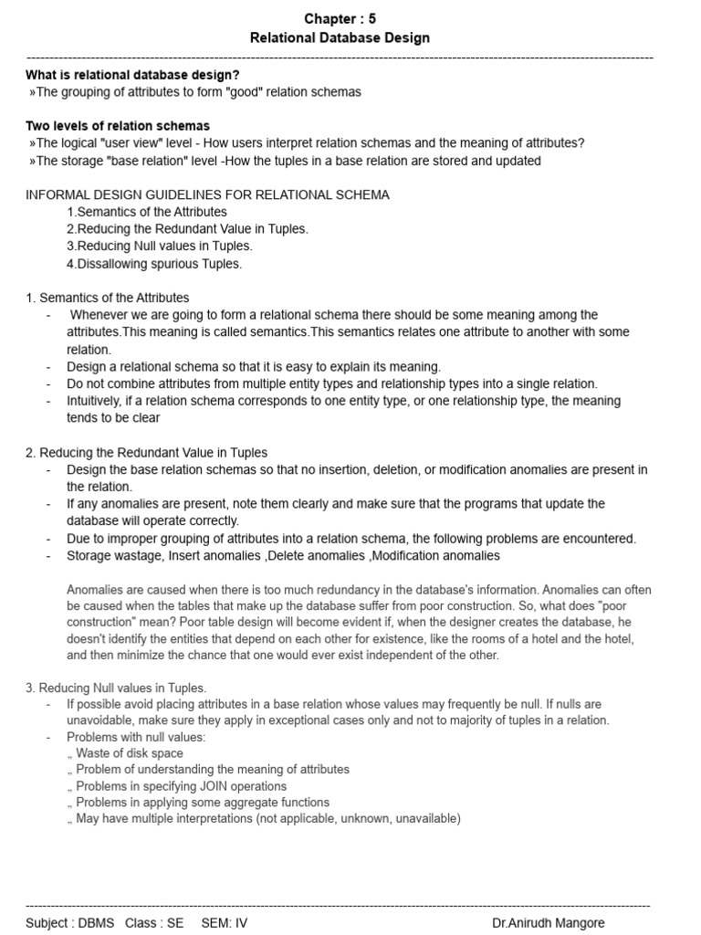 Chapter 5 - Relational Database Design | PDF | Databases | Data ...