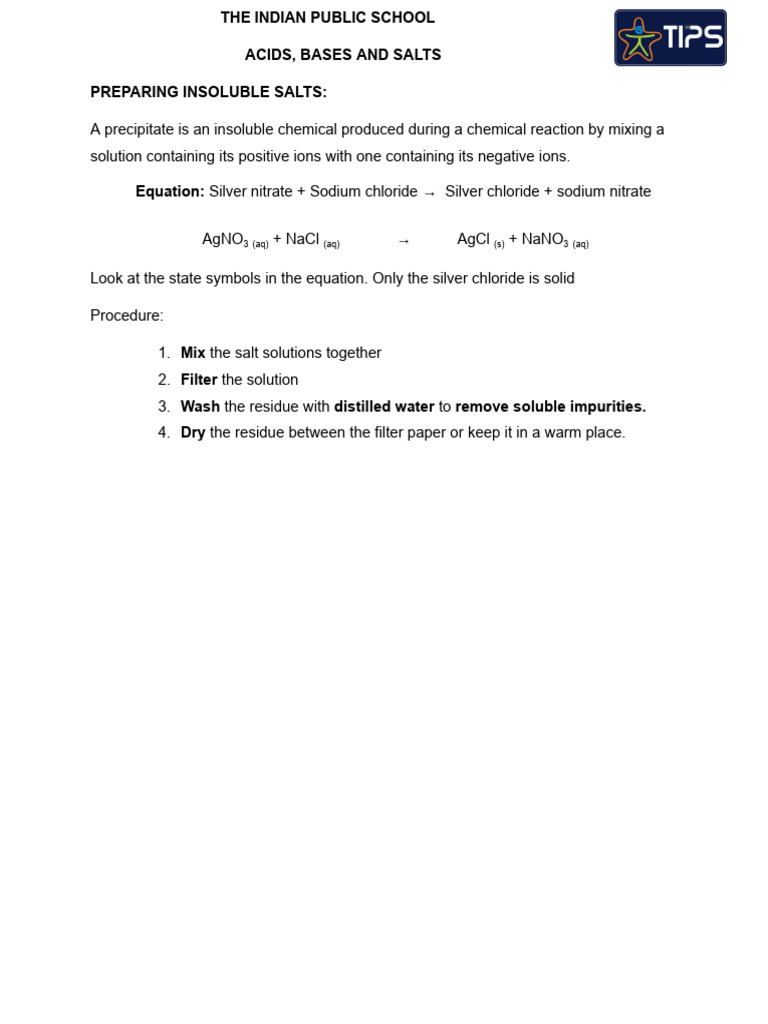 Preparation of Insoluble Salt | PDF