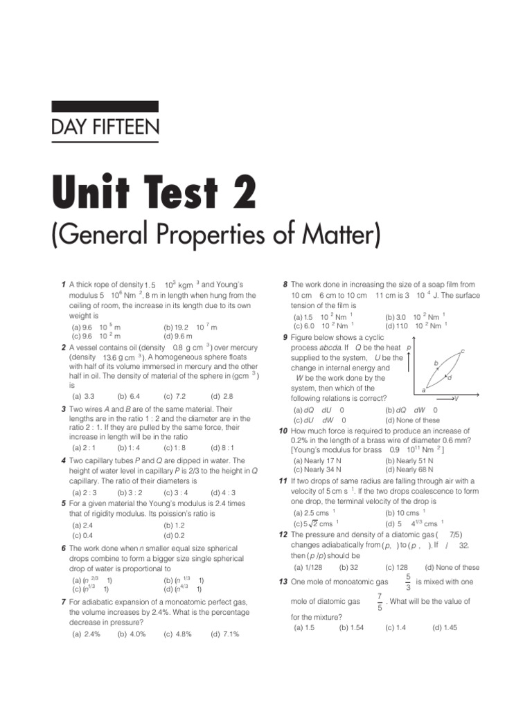 Physics Unit Test: Properties of Matter | PDF | Gases | Temperature
