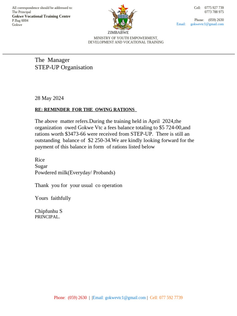 Outstanding Rations Payment Reminder | PDF
