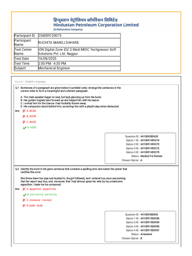 HPCL Answer Key | PDF | Learning | Mentorship