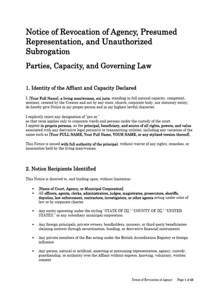 Notice of Agency Revocation and Rights | PDF | Affidavit | Common Law