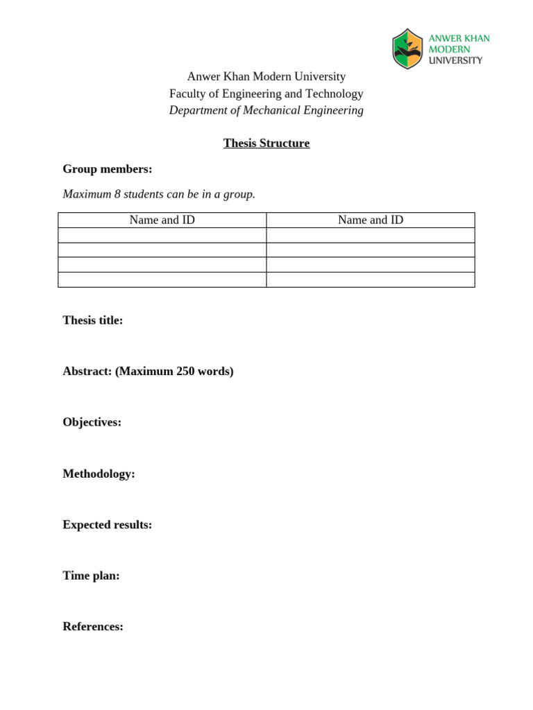 Mechanical Engineering Thesis Structure Guide | PDF