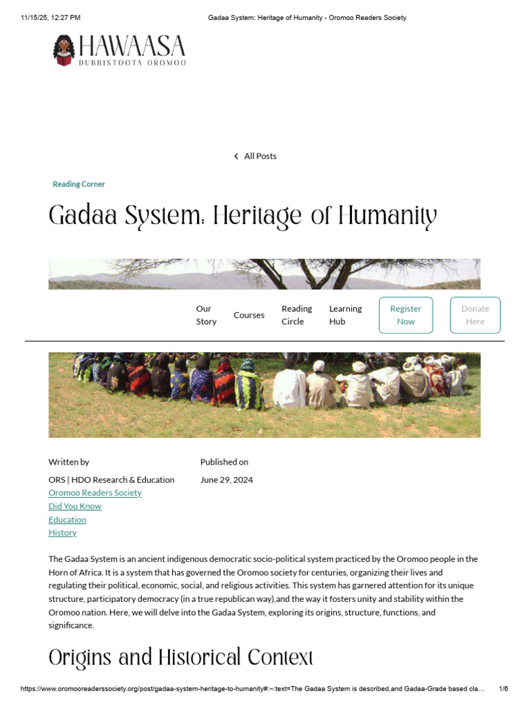 Gadaa System: Oromo Democratic Heritage | PDF | Governance | Democracy