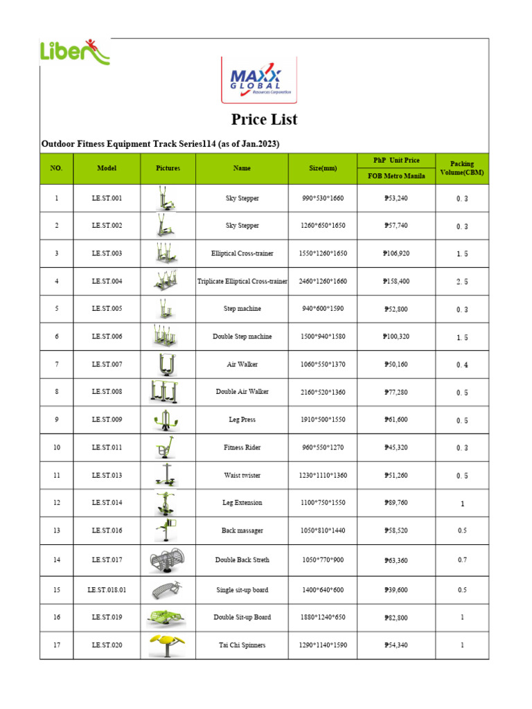 Outdoor Fitness Equipment Price List | PDF