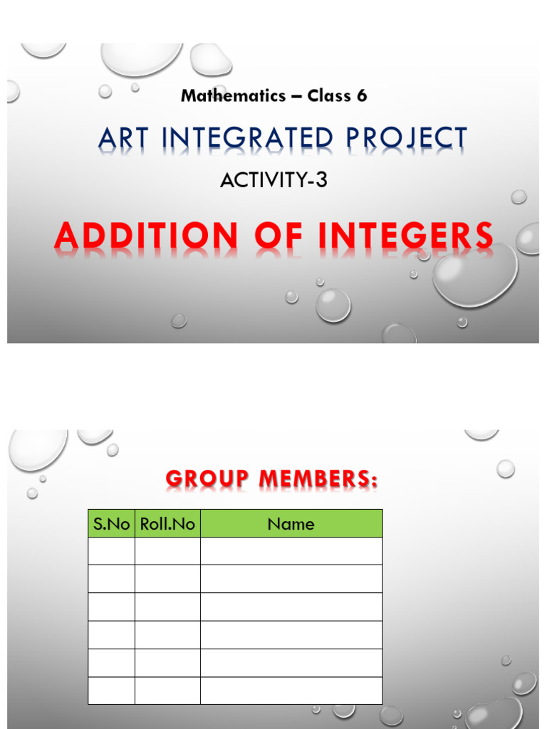 Integers - Activity-3, Class Vi (Art Integrated Project) - New | PDF