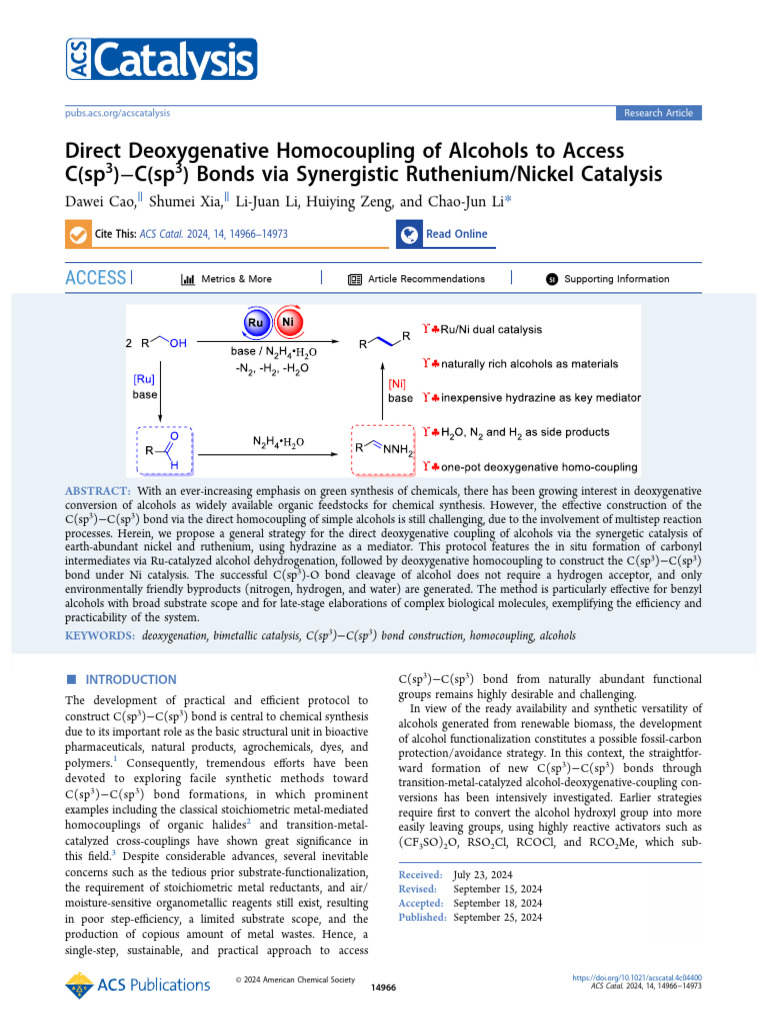 Direct Deoxygenative Coupling of Alcohols | PDF | Catalysis | Aldehyde