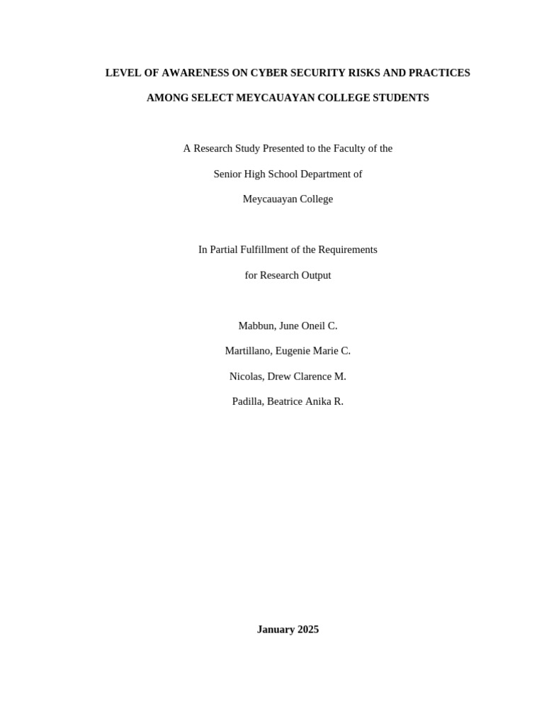 LEVEL OF AWARENESS ON CYBER SECURITY RISKS AND PRACTICES AMONG SELECT ...