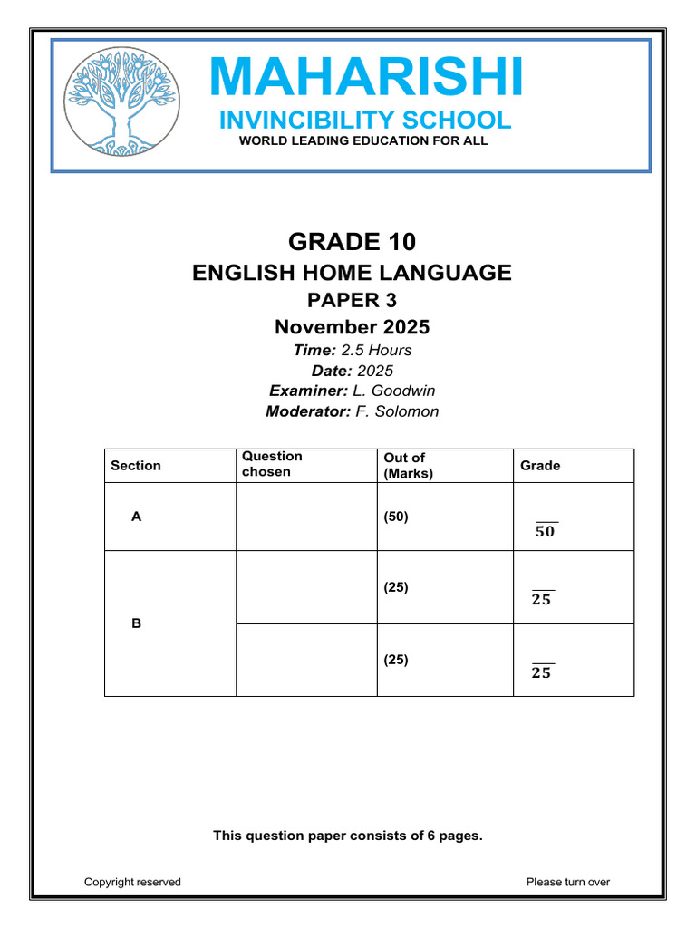 Grade 10 English HL Paper 3 Exam | PDF