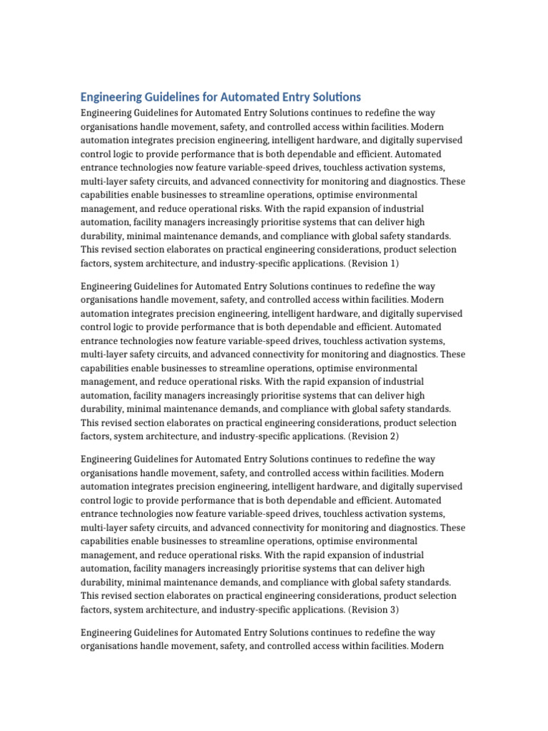 Engineering Guidelines For Automated Entry Solutions | PDF | Automation ...