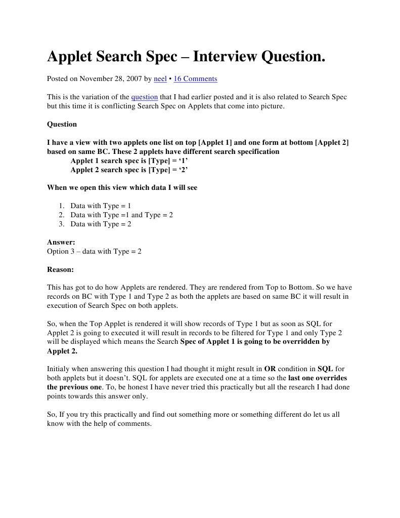 Applet Search Spec Interview Guide | PDF | Computers