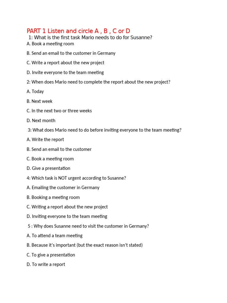 PART 1 Listen and Circle A | PDF