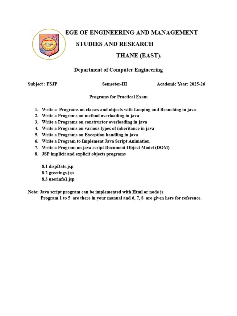 FSJP Practical Program List | PDF | Document Object Model | Java Script