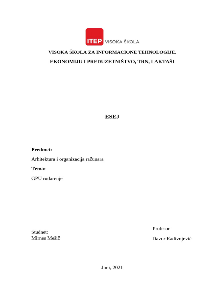 Esej (GPU Rudarenje) - Mirnes Mesic | PDF
