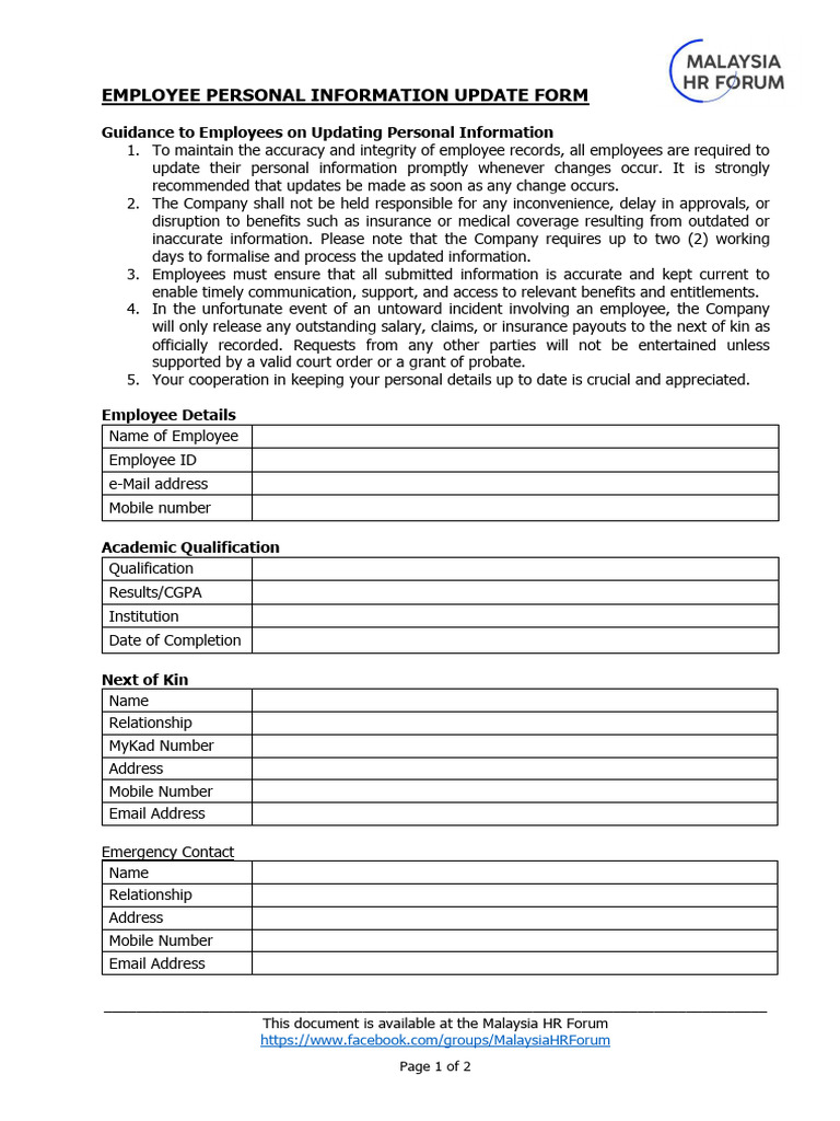 Employee Personal Info Update Form | PDF | Social Institutions | Justice