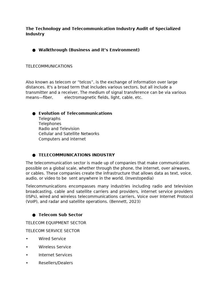 The Technology and Telecommunication Industry Audit of Specialized ...