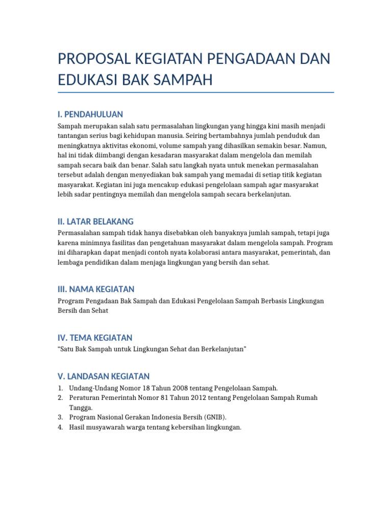 Proposal Pengadaan Bak Sampah Lengkap | PDF