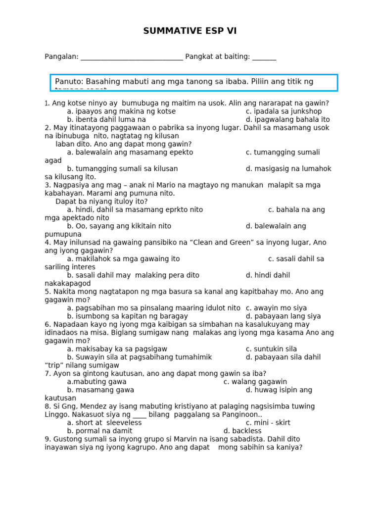 Summative Esp Vi | PDF