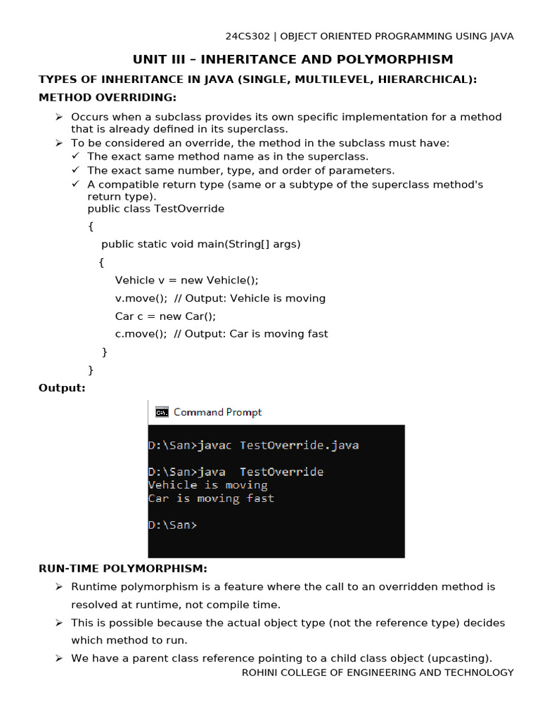 2unit 3 OVERRIDING&POLYMORPHISM | PDF | Inheritance (Object Oriented Programming) | Programming