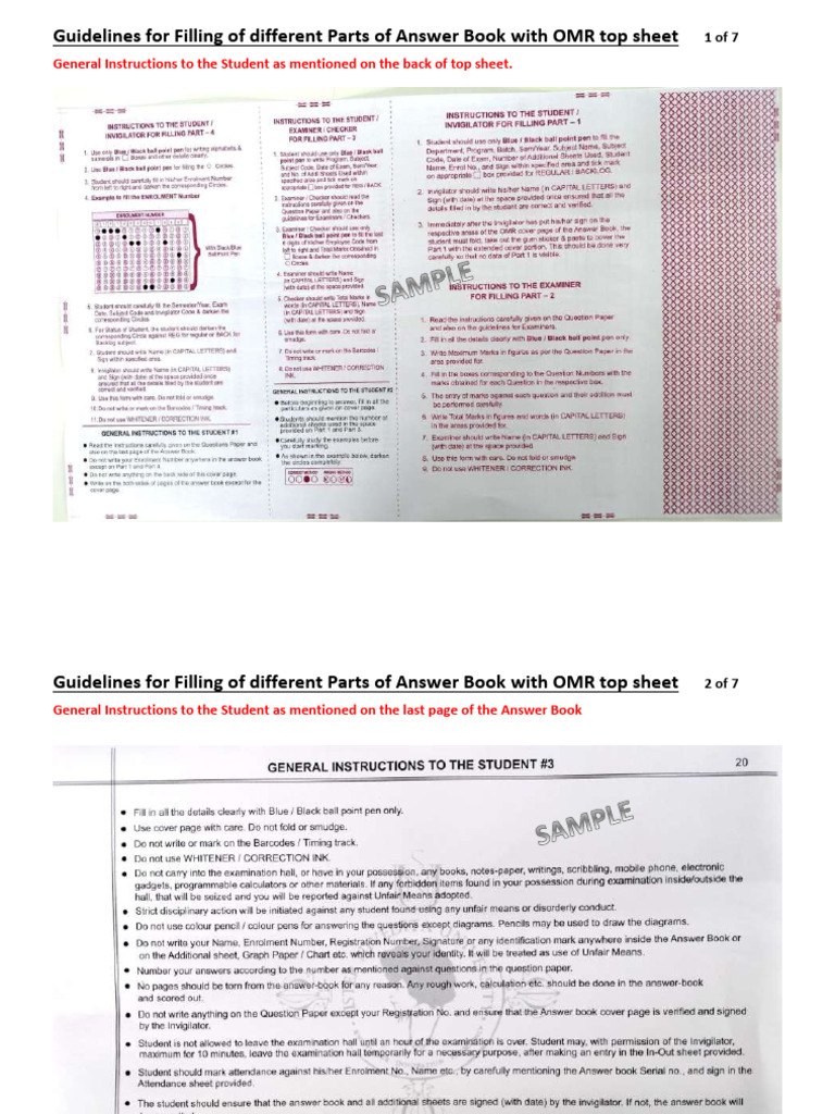 Guidelines For Filling of Different Parts of Answer Book With OMR Top ...