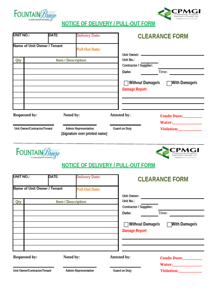 09 Delivery-Pull Out Form Updated | PDF