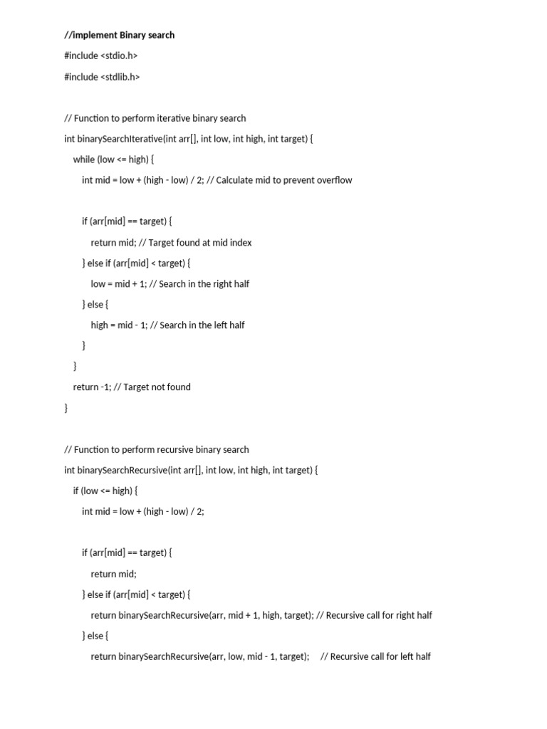 Binary Search in C: Iterative & Recursive | PDF | Computer Programming ...