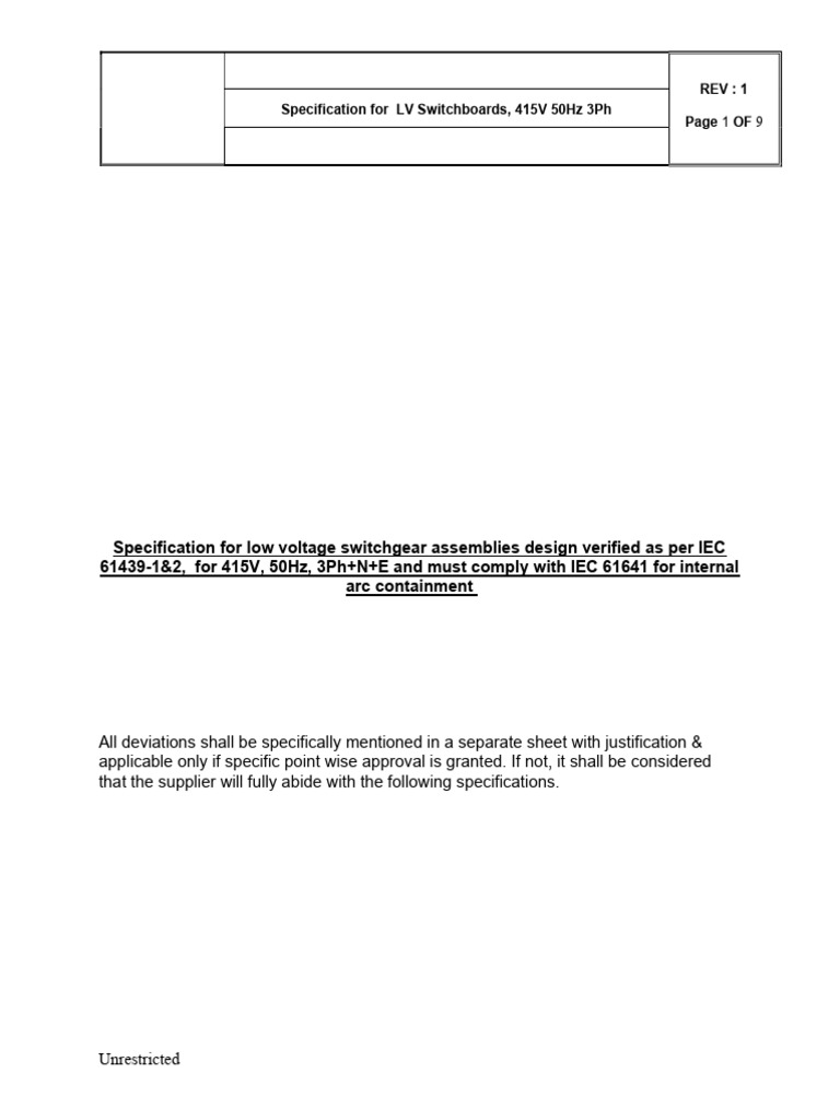 Siemens Specification of LV Switchboard | PDF | Insulator (Electricity) | Electrical Conductor