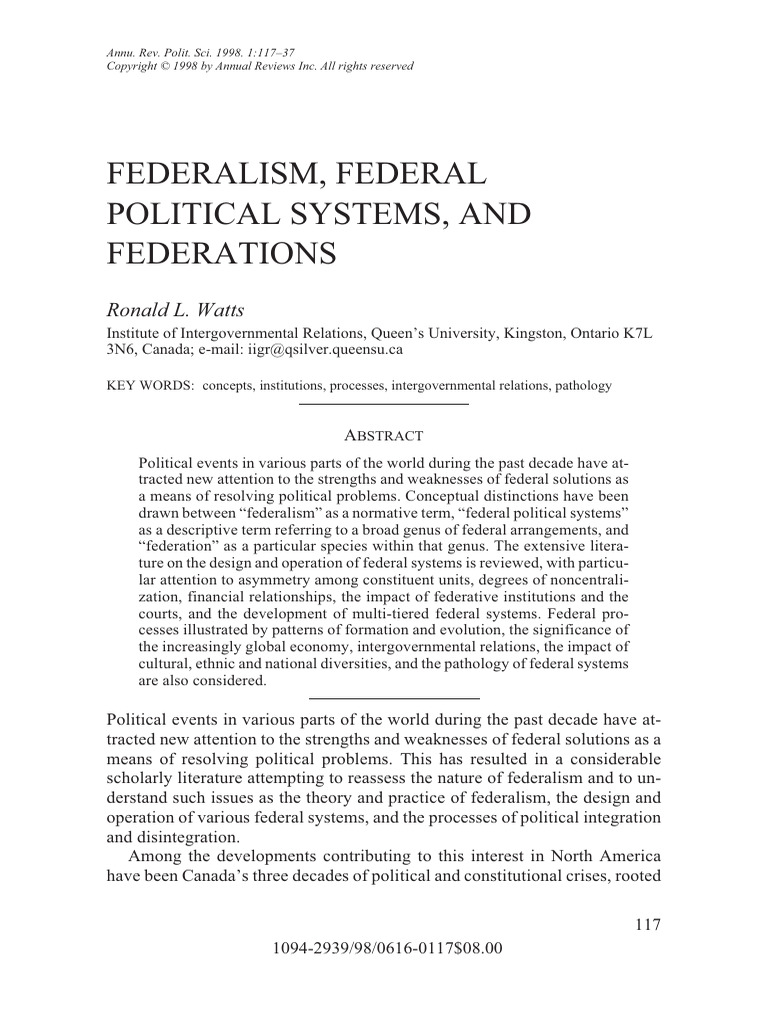 Federalism, Federal Political Systems | PDF | Federation | Political ...
