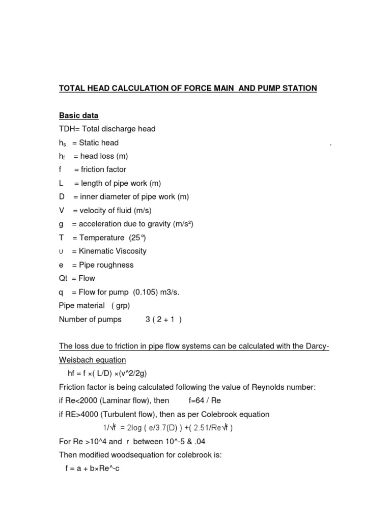 Total Head Calculation of Pipe Line and Pump Station | Download Free ...