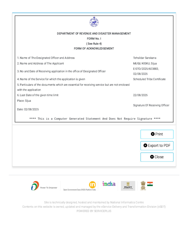 ServicePlus- Issuance of Scheduled Tribe Certificate | PDF